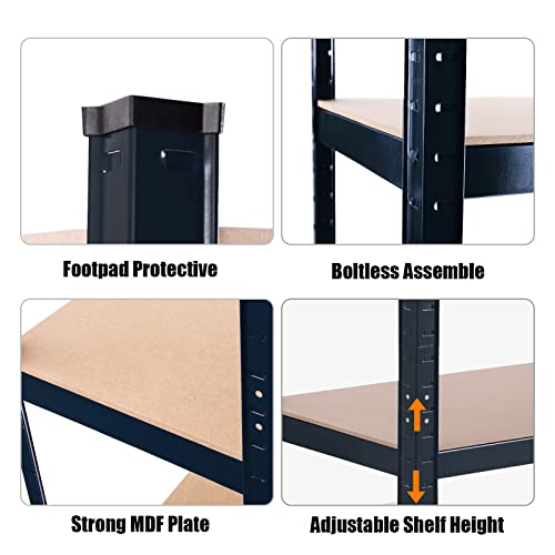 ERGOMASTER Storage Shelves Metal Garage Shelving Unit 4-Shelf Adjustable Heavy Duty Boltless Organizer Rack for Home Warehouse Pantry Office 64" W x 16" D x 63" H(Black,2Pack)