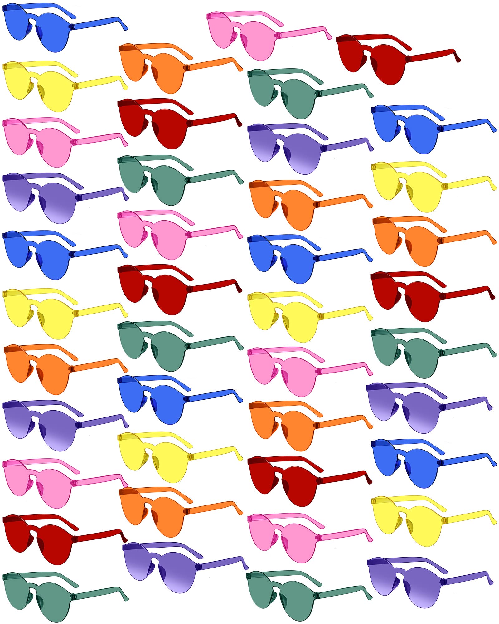 Chumia 42 Pairs Rimless Round Party Sunglasses Candy Color Fun Sunglasses Colored Tinted Eyewear Colorful Retro Eyeglasses for Women Men, 7 Colors