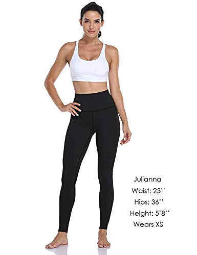 HeyNuts Essential High Waisted Yoga Leggings for Tall Women, Buttery Soft Full Length Workout Pants 28'' Black S(4/6)