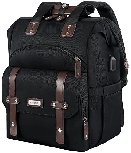 FALANKO Laptop Backpack For Women, Work Doctor Teacher Nurse Wide Open College 17.3 Inch Laptops Backpack Purse with USB Charging Port, Travel Water Resistant RFID Computer Bag for Men Women Black