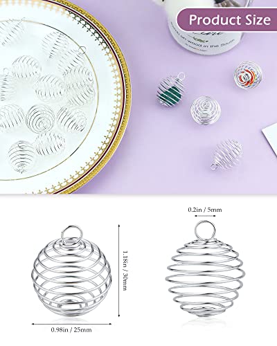 JIALEEY Spiral Bead Cages Pendants, 20 PCs 25x30mm Silver Plated Stone Holder Necklace Cage Pendants Findings for Jewelry Making and Crafting