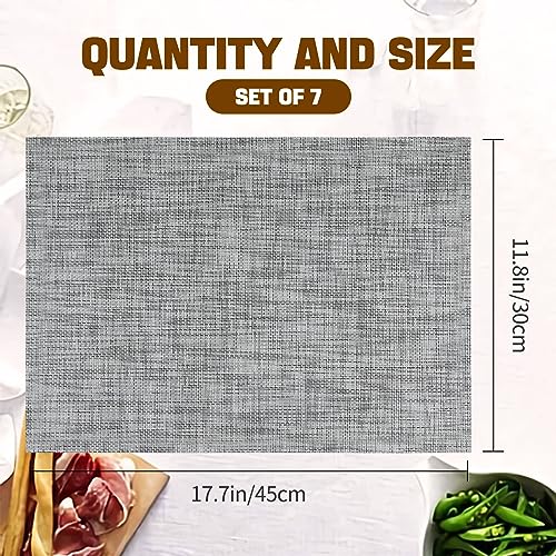 Placemats Set of 7 Dining Table Place Mats Gray - PVC Modern Table Mat Placemats No Slip, Placemat for Kitchen Dinner Coffee Outdoor