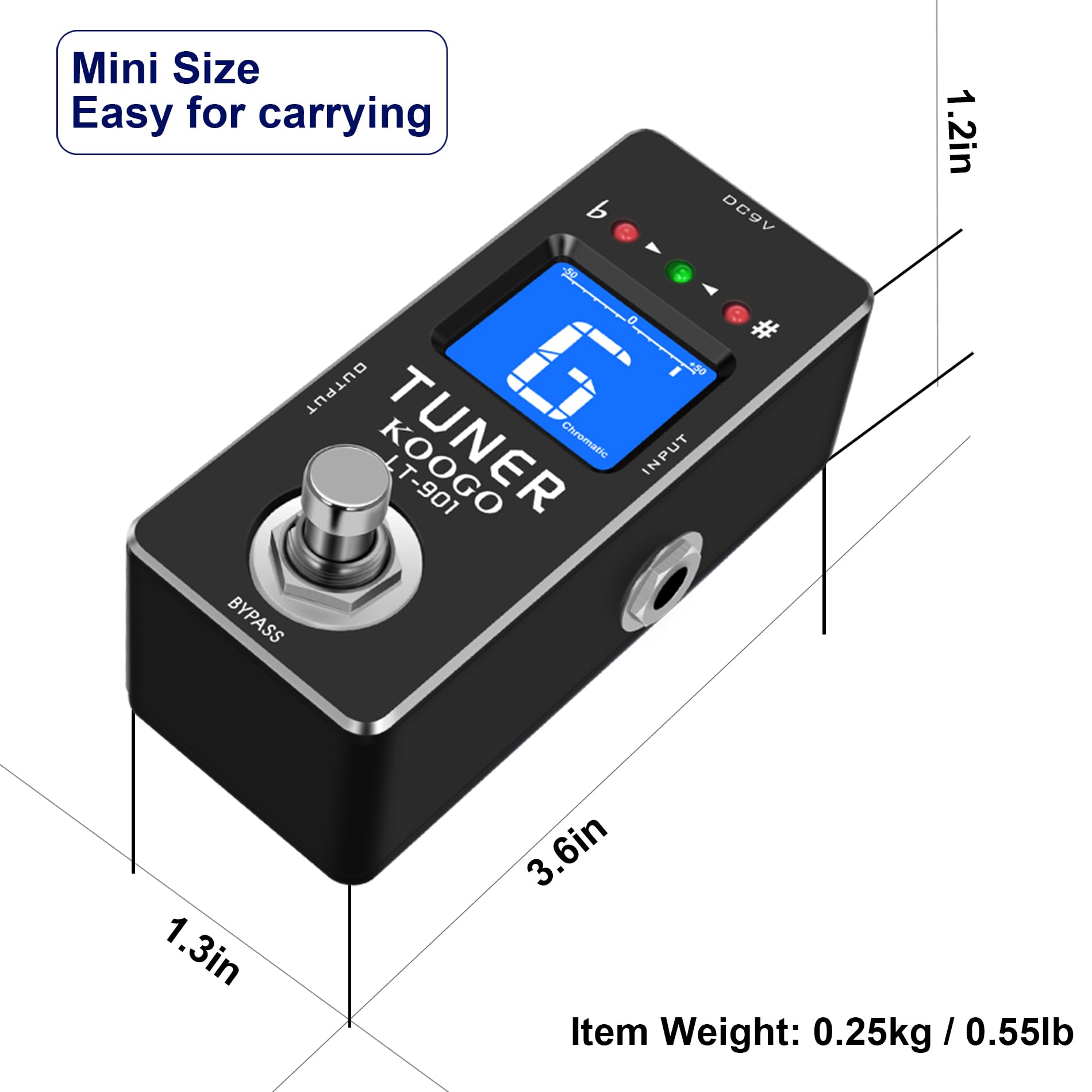 Koogo Tuner Pedal High Precision Chromatic Guitar Tuners Pedal True Bypass