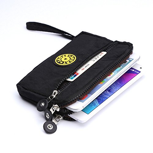 Women's Canvas Cell Phone Wristlets Bag Workout Phone Clutch Wallets Purse Zip Handbag for Samsung Galaxy S10 S9 S8 Plus Note 9 Note 8 LG V40 ThinQ Stylo 4 Motorola Moto G7 Fit with Case On(Black)