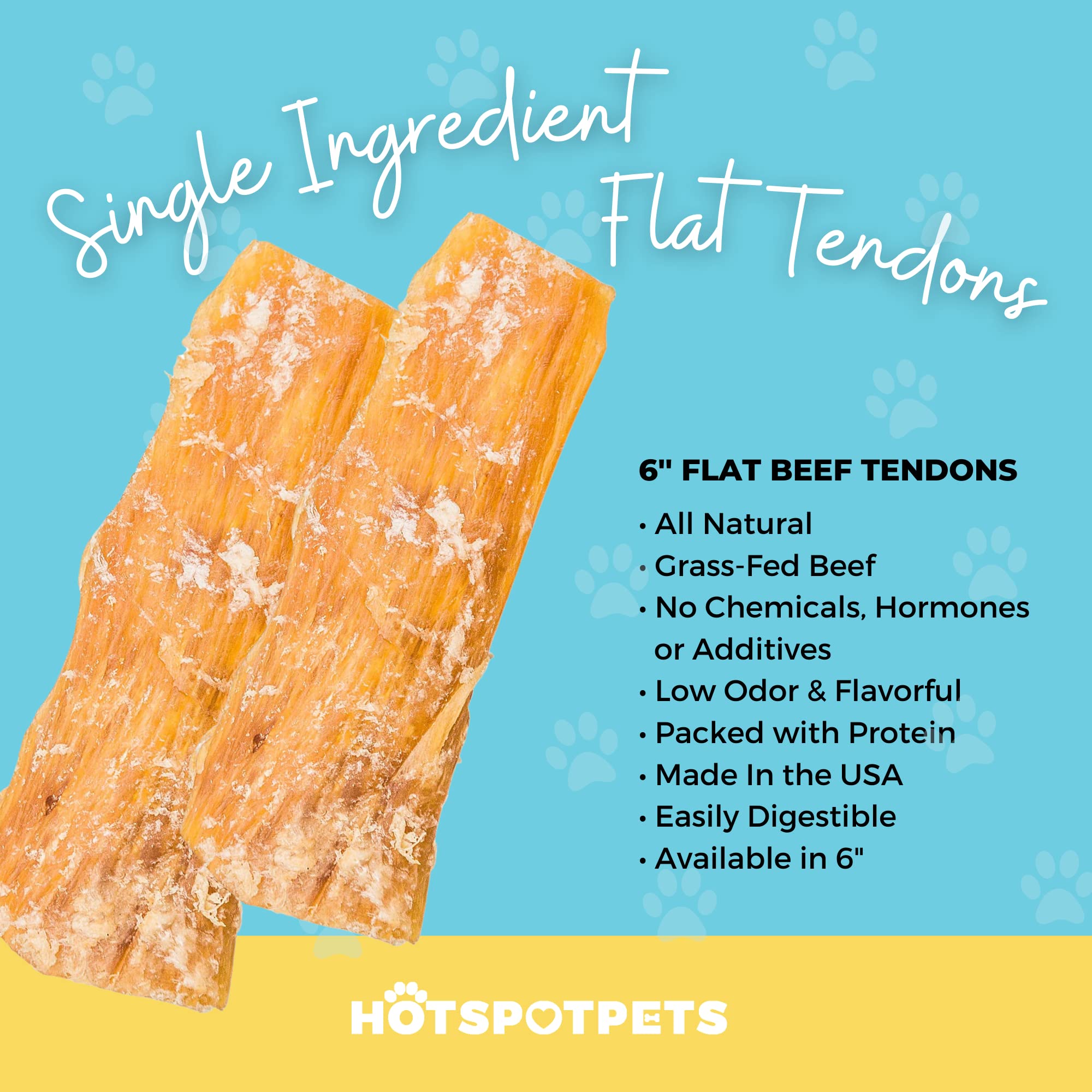 hotspot pets Beef Tendon Chews for Dogs - 6 Inch All Natural, Free-Range, Grass-Fed Premium Backstrap Tendon Dog Chews Treats