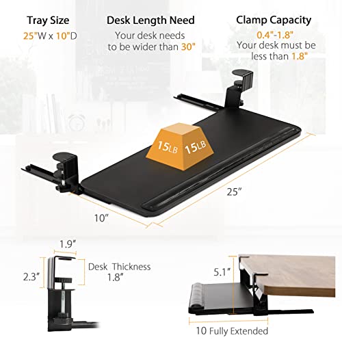 ERGOMOER Large Keyboard Tray Under Desk, C-clamp Mount System, Slide-Out Computer Keyboard Tray Fits Full Size Keyboard and Mouse for Computer Desk Office Desk and Standing Desk (Mat)