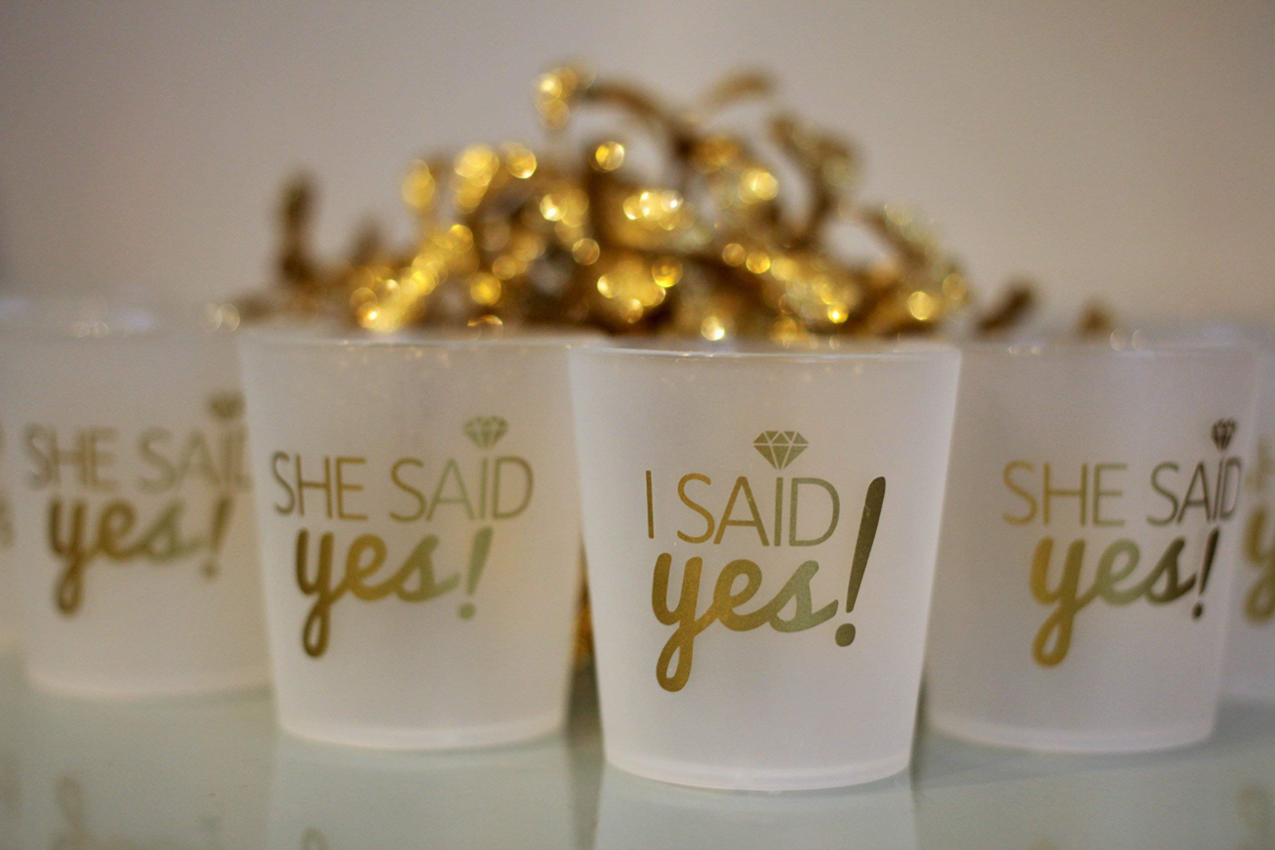 Breeze Moments Bridal 2oz. Shot Glasses, 'I Said Yes', 'She Said Yes', Frosted & Gold, 12-pack