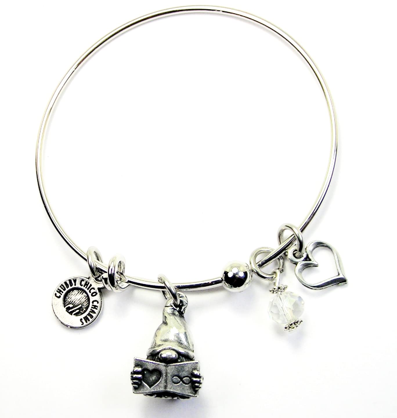 Chubby Chico Charms Book Lover 3D gnome charm bangle bracelet book lover gifts book lover jewelry