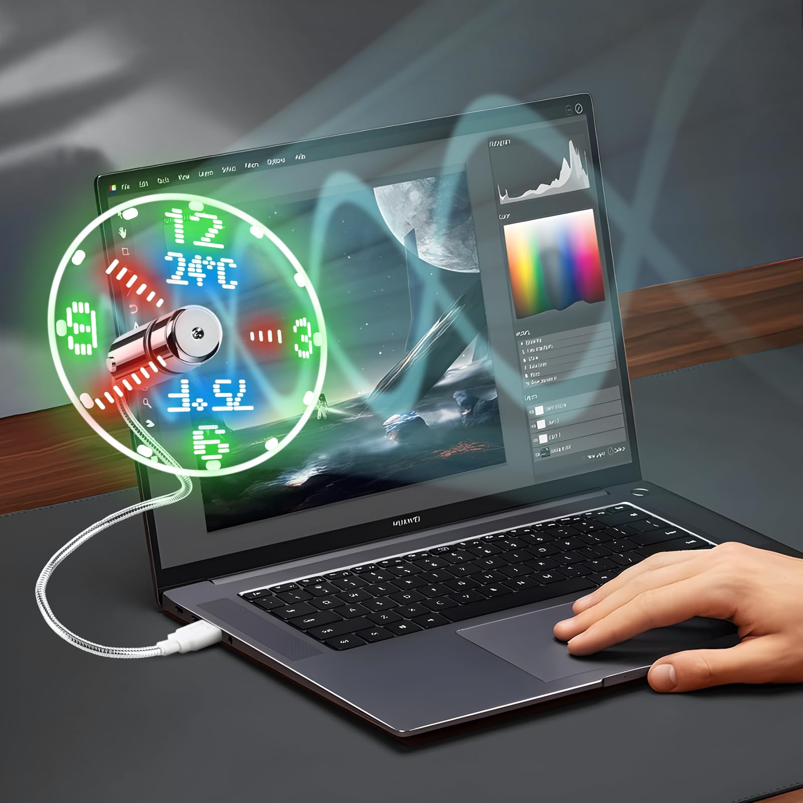 BREIS New USB Clock Fan with Real Time Clock and Temperature Display Function,Silver,1 Year Warranty