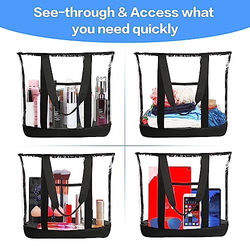 HAOGUAGUA Extra Large Clear Cosmetic Toiletry Bag, Large Clear Makeup Bag, Waterproof Transparent Plastic PVC Tote Shoulder Bag with Handles (BLACK)