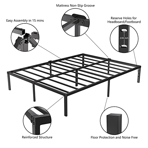 LIJQCI 18 Inch Full Size Bed Frame No Box Spring Needed, Heavy Duty Metal Platform Bed Frame Full 3000 lbs, Easy Assemble and Non-Slip Mattress Foundation, Black