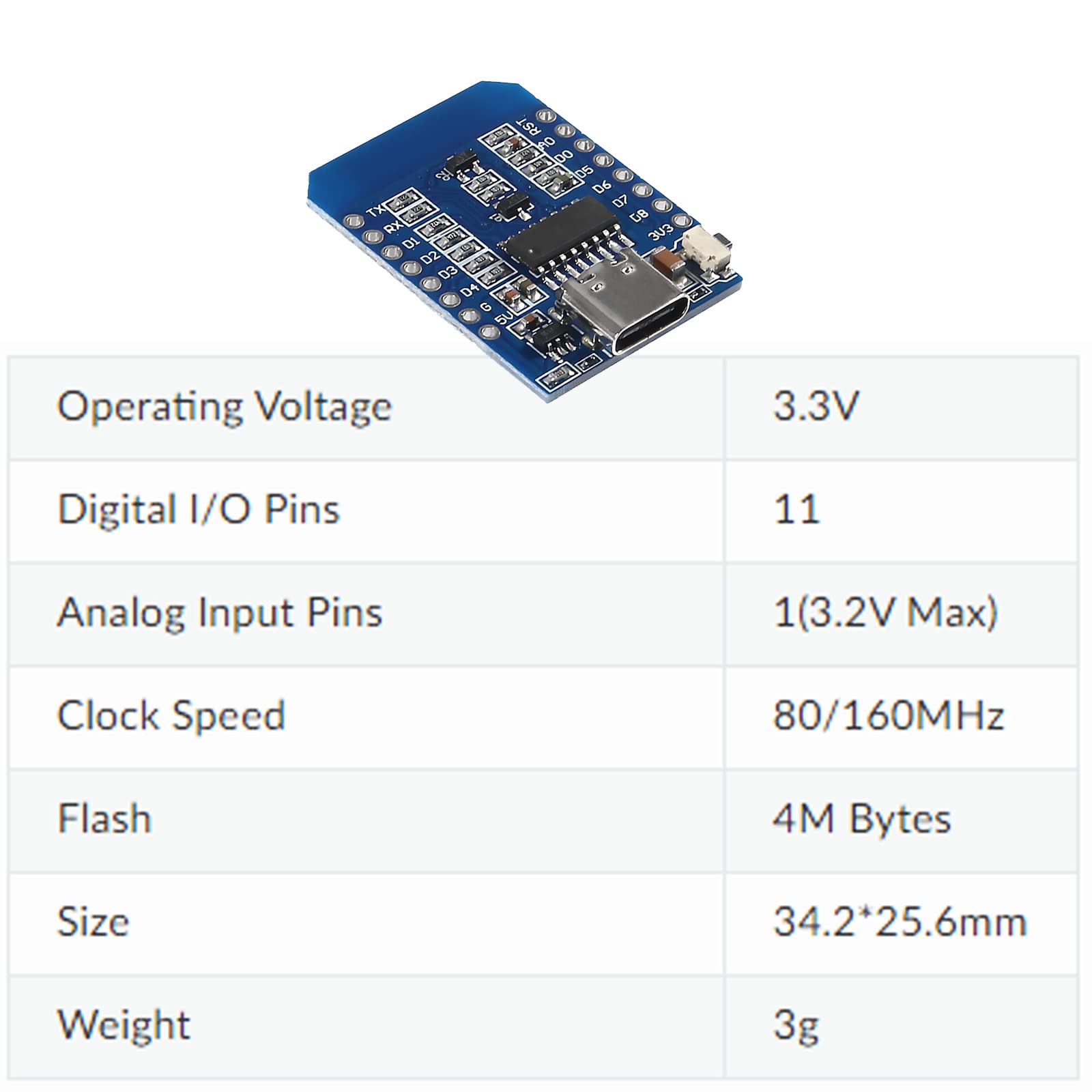 DIANN 4pcs WeMos D1 Mini V4.0.0 Type-C USB WiFi Internet of Things Board Based ESP8266 4MB