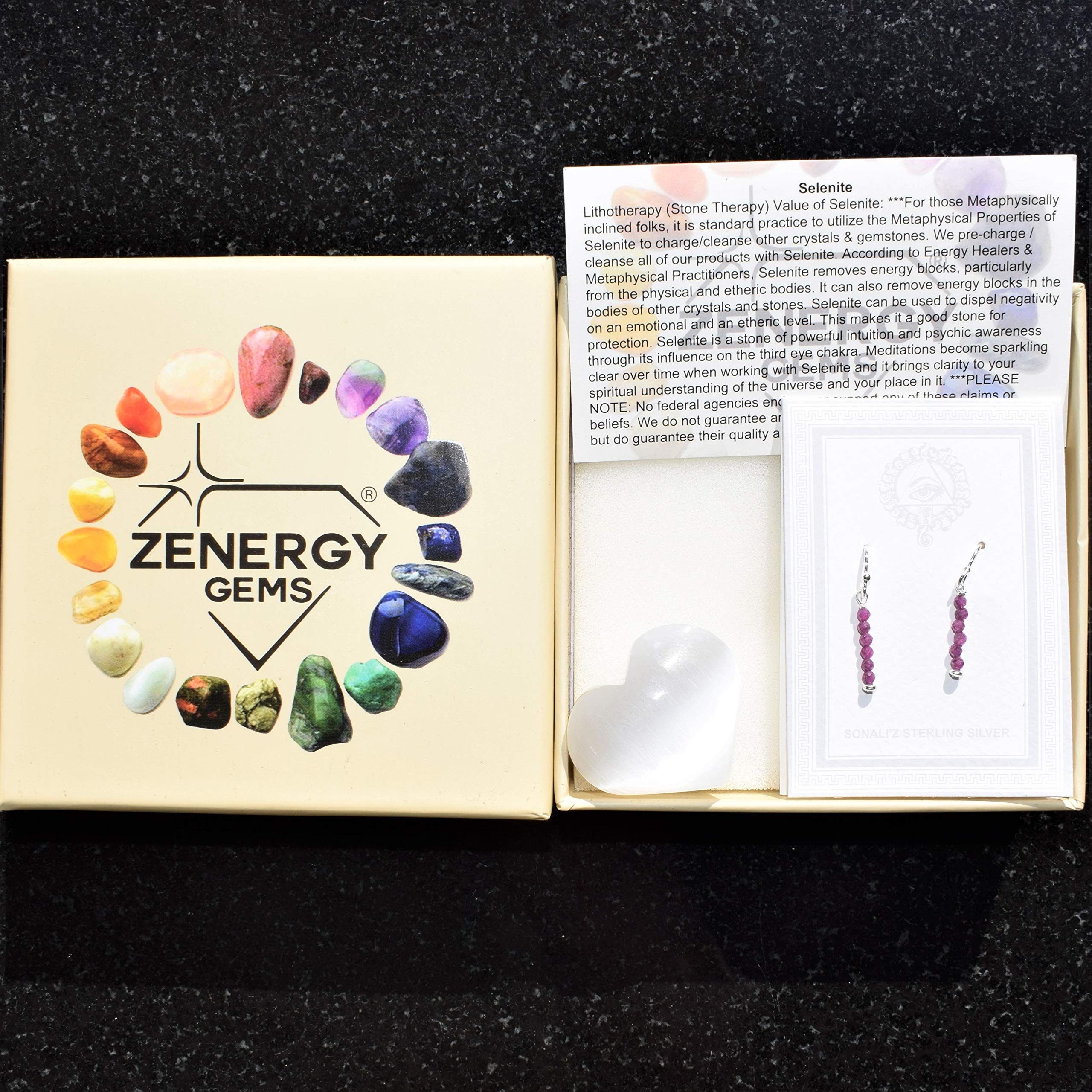 CHARGED Natural Ruby 925 Sterling Silver Designer Earrings + Selenite Charging Heart [Included]