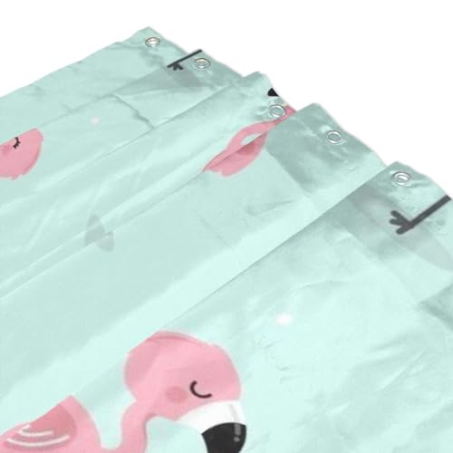 BLuevi Kawaii Flamingo Shower Curtain for Bathroom Waterproof Fabric with Hooks 72x72 Inch