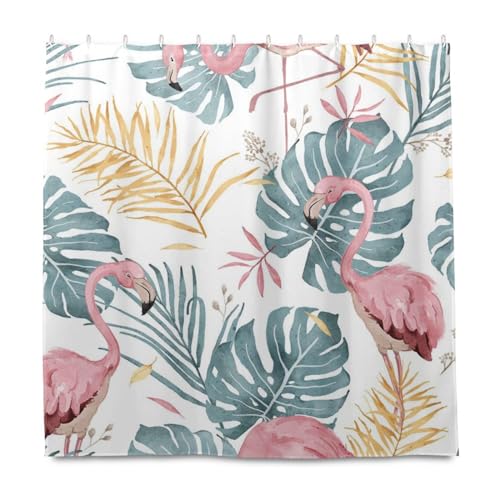 BLuevi Pink Flamingo Shower Curtain for Bathroom Waterproof Fabric with Hooks 72x72 Inch