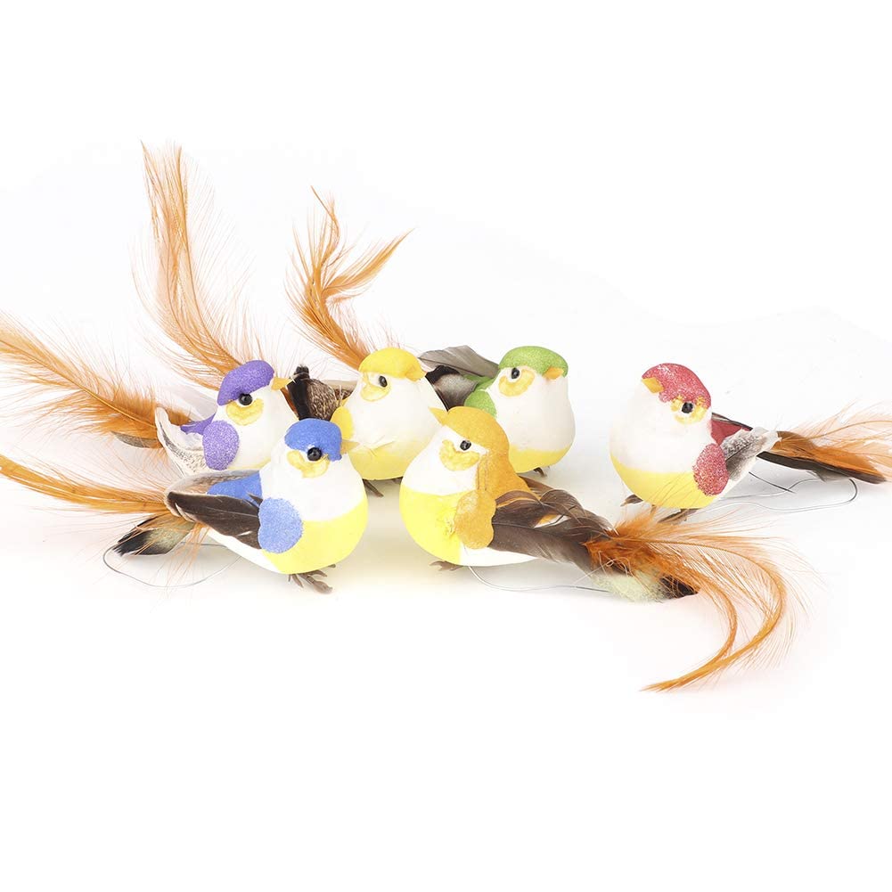Oumefar 12Pcs Beautiful Simulated Birds Ornament,Lovely Artificial Simulation Foam Bird for Statues Tree Lawn Home Garden Decoration