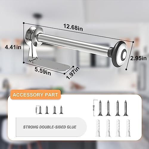 Paroto Paper Towel Holder, One Hand Tear Paper Towel Holder Under Cabinet Adhesive or Drilling,Stainless Steel Paper Towel Holder Wall Mount with Quick Release Knob for Kitchen and Bathroom
