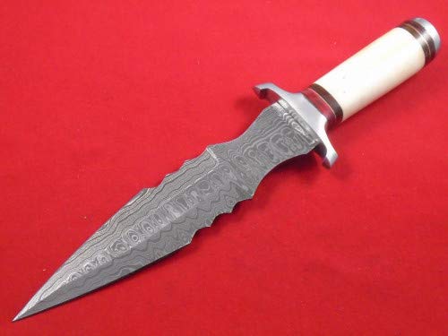 Damascus Steel Custom Handmade 13" Camel Bone Handle Damascus Steel Hunting Knife With Leather Sheath