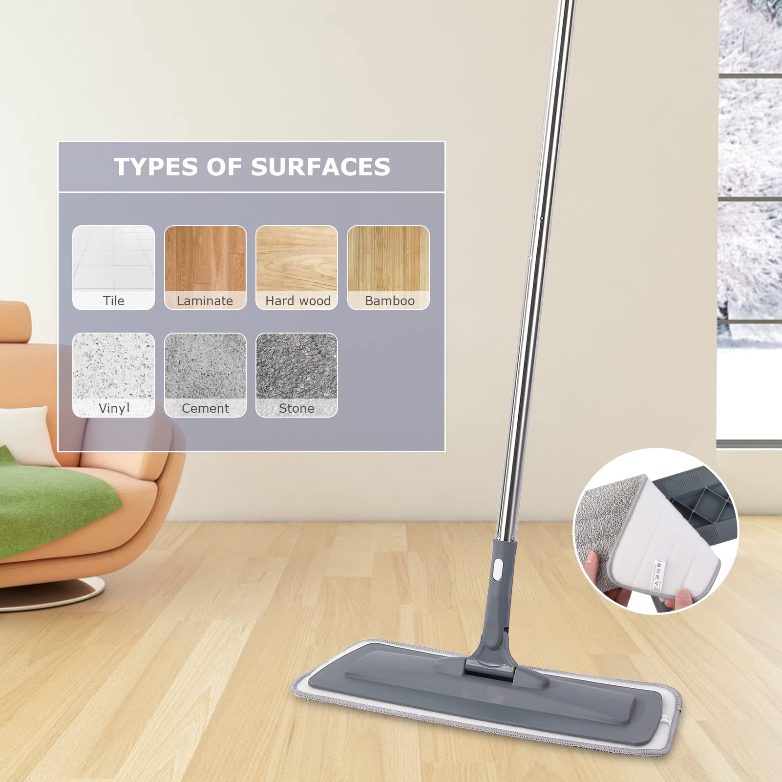 DYTesa Microfiber Floor Dust Mop for Hardwood Cleaning, 360 Degree Rotating Wet Dry Floor Mop with 4 Washable Pads and 1 Scrubber