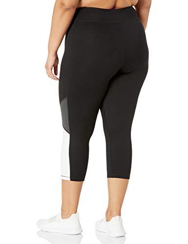 Just My Size Women's Plus Size Active Pieced Stretch Capri, Black/Granite Heather/White, 2X