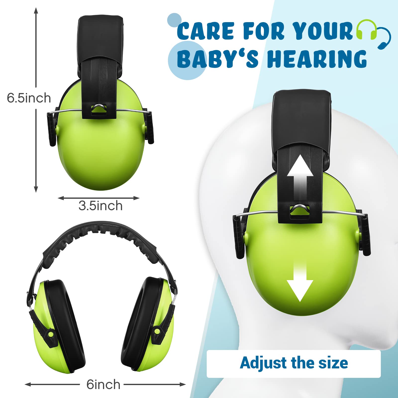 Chumia 2 Pcs Kids Ear Protection Noise Reduction Earmuff Adjustable Hearing Protection Earmuffs Kids Toddler(Blue, Green)