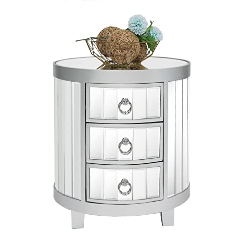 FFNUM Bedside Table Round Bedside Table 3 Drawer Mirror Bedroom Living Room Storage Cabinet Side Cabinet Furniture Mirror Cabinet Night Stand