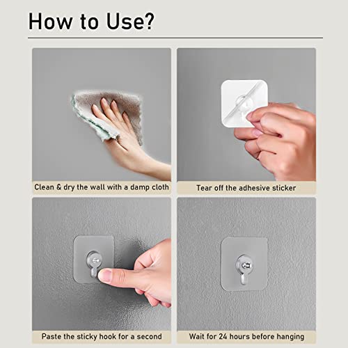 JIQGOZBAN Adhesive Hooks Kitchen Bathroom Wall Hooks, Heavy Duty 13lb(Max) Nail Free Sticky Picture Hangers, Stainless Hooks Reusable Utility Towel Bath Ceiling Hooks 10 Packs