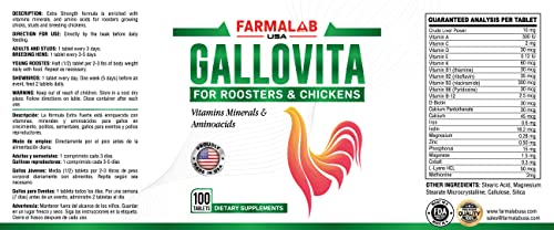 GALLOVITA para Gallos 100Tabs Vitamins Minerals Aminoacids for Rooster Hens Chickens Gamefowl Vitaminas Minerales Aminoacidos