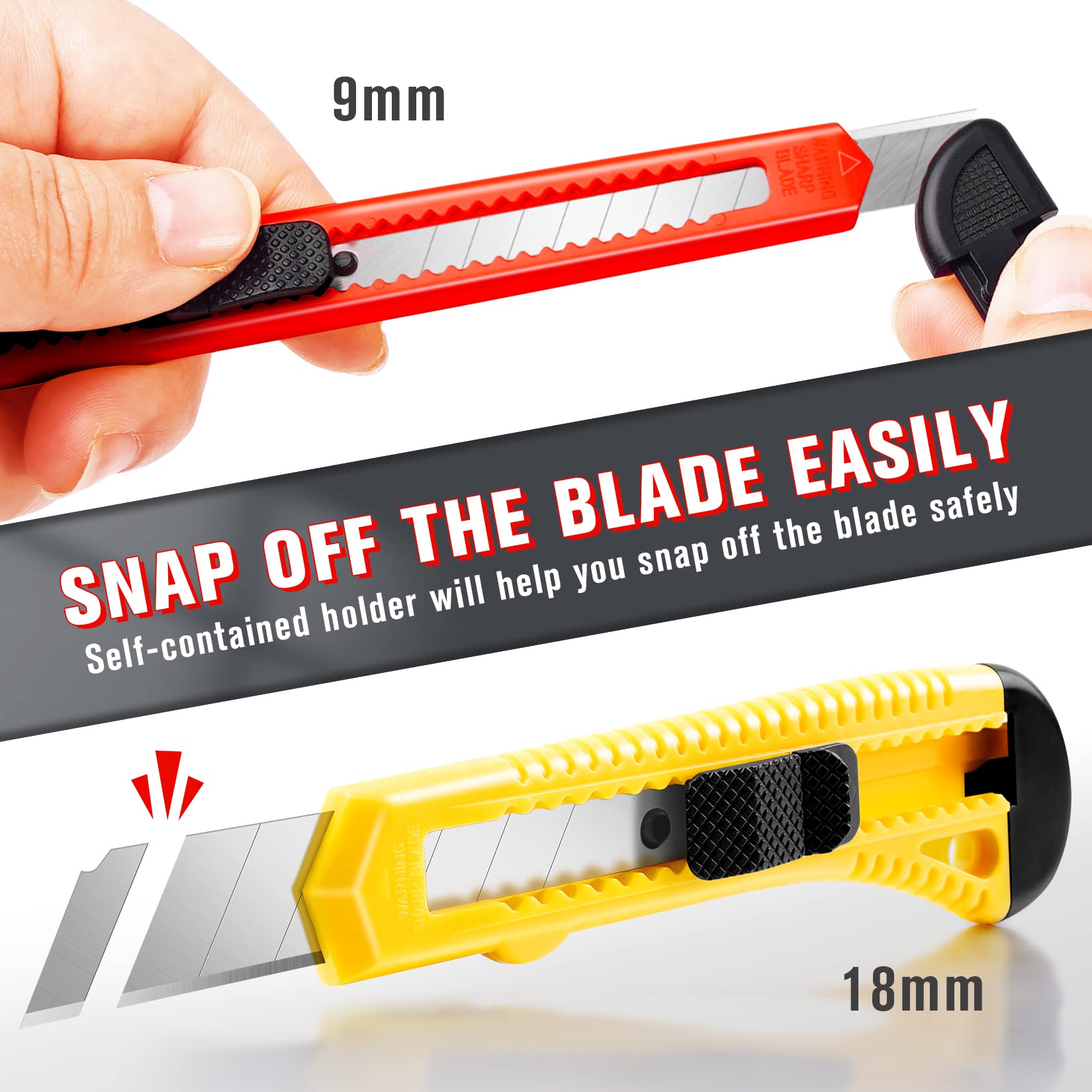 DIYSELF 4 Pack Box Cutter, Box Cutter Retractable, with 10 Pcs 9mm Snap off Blades, Utility Knife for Carton, Cardboard, Paper Knife, Box Cutter for Office, Warehouse, Small Box Opener, Razor Knife