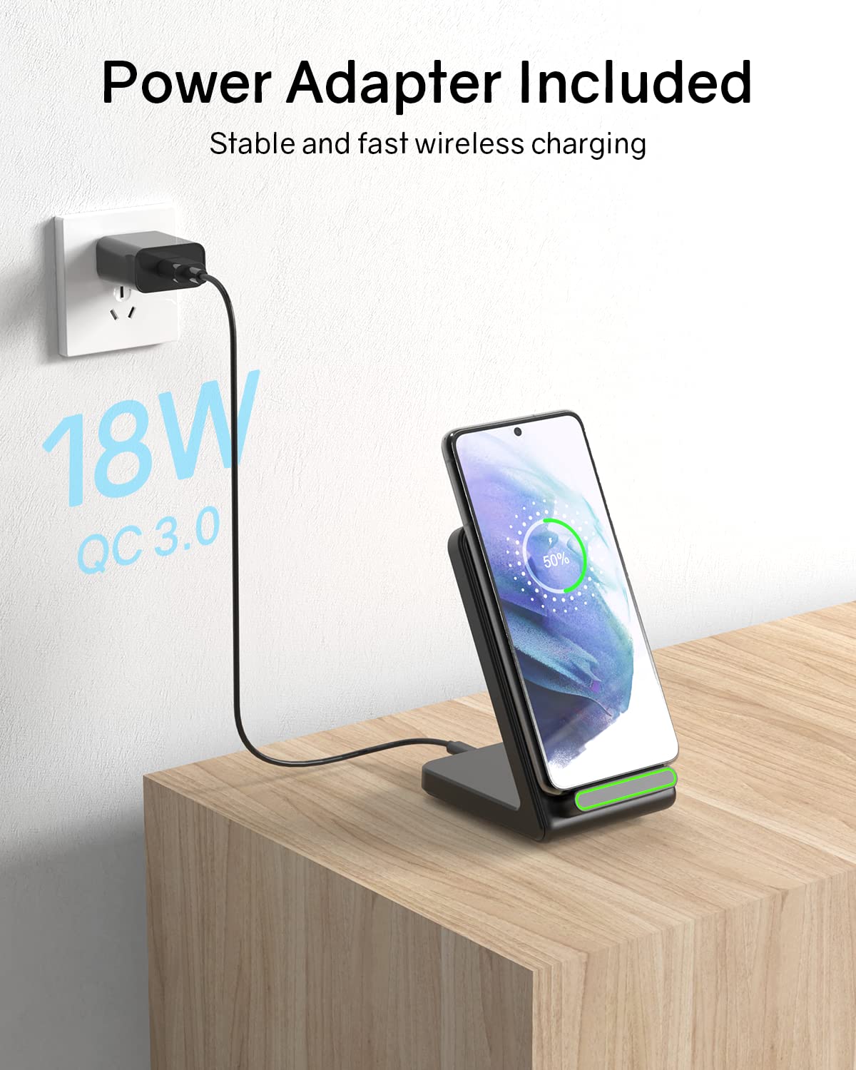 CIYOYO Wireless Charger, 15W Fast Wireless Charging Stand, Wireless Charging Station for iPhone 15 14 13 12 11 Pro Max Plus XS XR X 8 [Adapter Included]