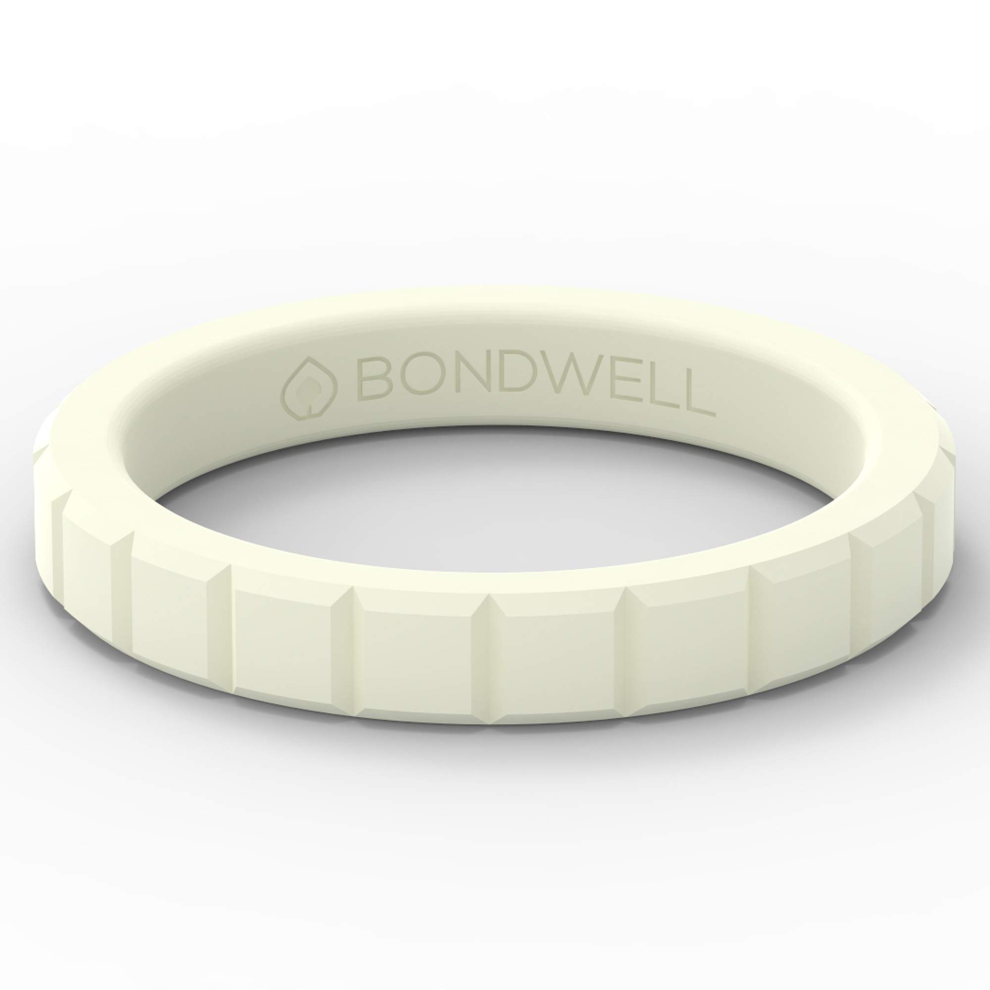BONDWELL Silicone Wedding Ring for Women, Thin Stackable Rubber Wedding Band for Active Fit Female Gym Sports, Ladies Exercise Workout, Medical Nurse - VALENCE Ivory (Size 5)