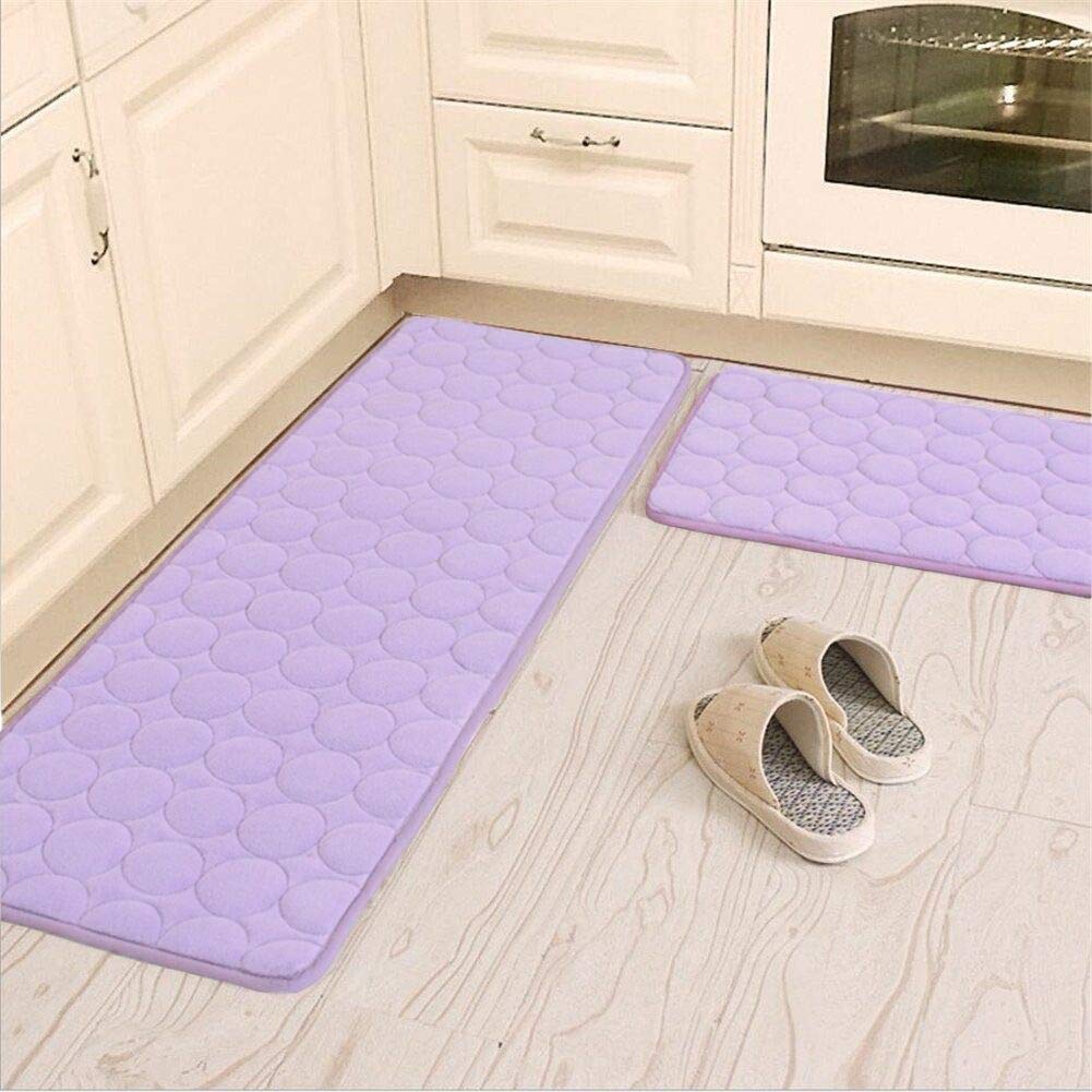 CAMAL Kitchen Rugs, 2 Pieces Non-Slip Memory Foam Kitchen Mat Rubber Backing Doormat Runner Rug Set (16"x24"+16"x48", Purple)