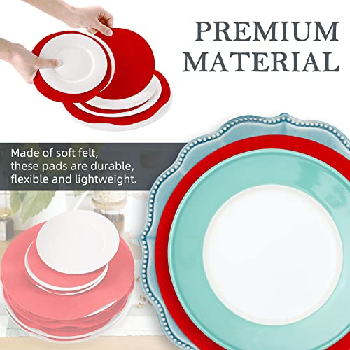 Felt Plate Storage Dividers, 36 Pack Premium Felt Round China Dish Separators Pads Plate Dividers with 3 Sizes, Dish Storage Protectors Pads for Packing Stacking Cookware (Red)