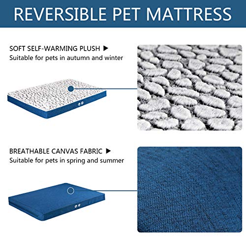 KROSER Dog Bed Crate Mat for Small, Medium, Large and Extra Large Cats, Stylish Dog Pad Mattress (Cool & Warm) with Waterproof Linings, Pet Mat with Removable Machine Washable Cover, Grey/Navy