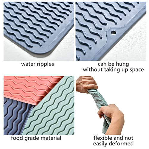 Kitchen Silicone Dish Drying Mat, Non-Slip Heat Resistant Pad for Sink Bar Bottle Cup, Dishwasher Safe(12x16")
