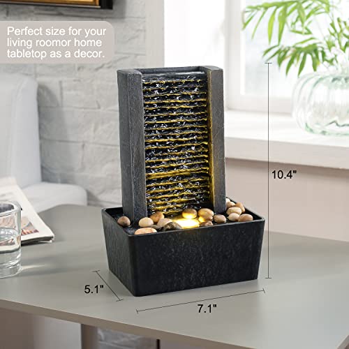Haobos 10.4" Decorative Indoor Fountain Meditation Gurgling Water Fountain Home/Office Decor with Led Light/Cobbles(180041A)