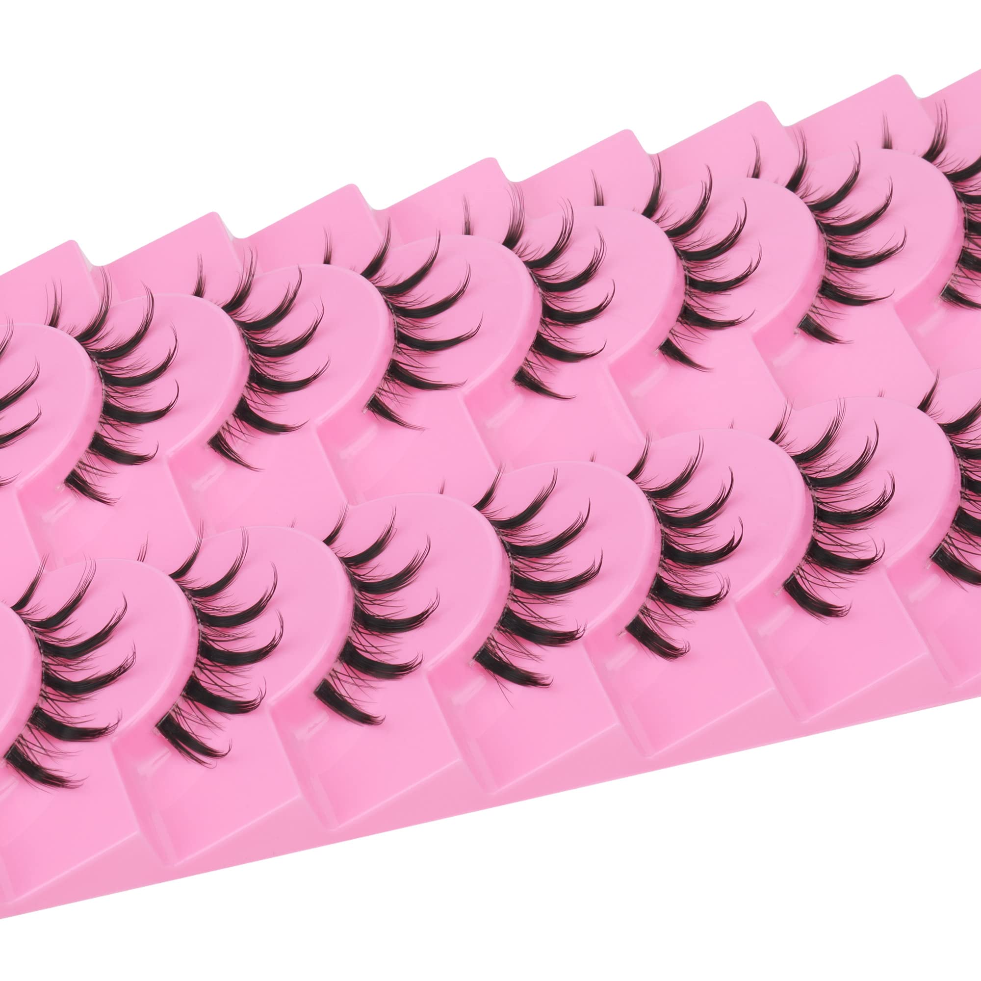 FANXITON Manga Lashes Natural Look 10 Pairs 15mm with Clear Band Japanese Cosplay Lashes Short Handmade 3D False Eyelashes