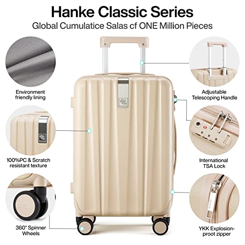 Hanke 20 Inch Carry On Luggage Airline Approved, Lightweight PC Hardside Suitcase with Spinner Wheels & TSA Lock,Rolling luggage bags for Weekender,Carry-On 20-Inch(Cuba Sand)