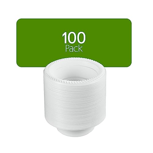 PLASTICPRO 100 PCS White Plastic Bowls 5 oz Premium Quality Light Weight Dishes Disposable Small Plastic Bowls for Dessert Appetizers Soups for Parties Weddings