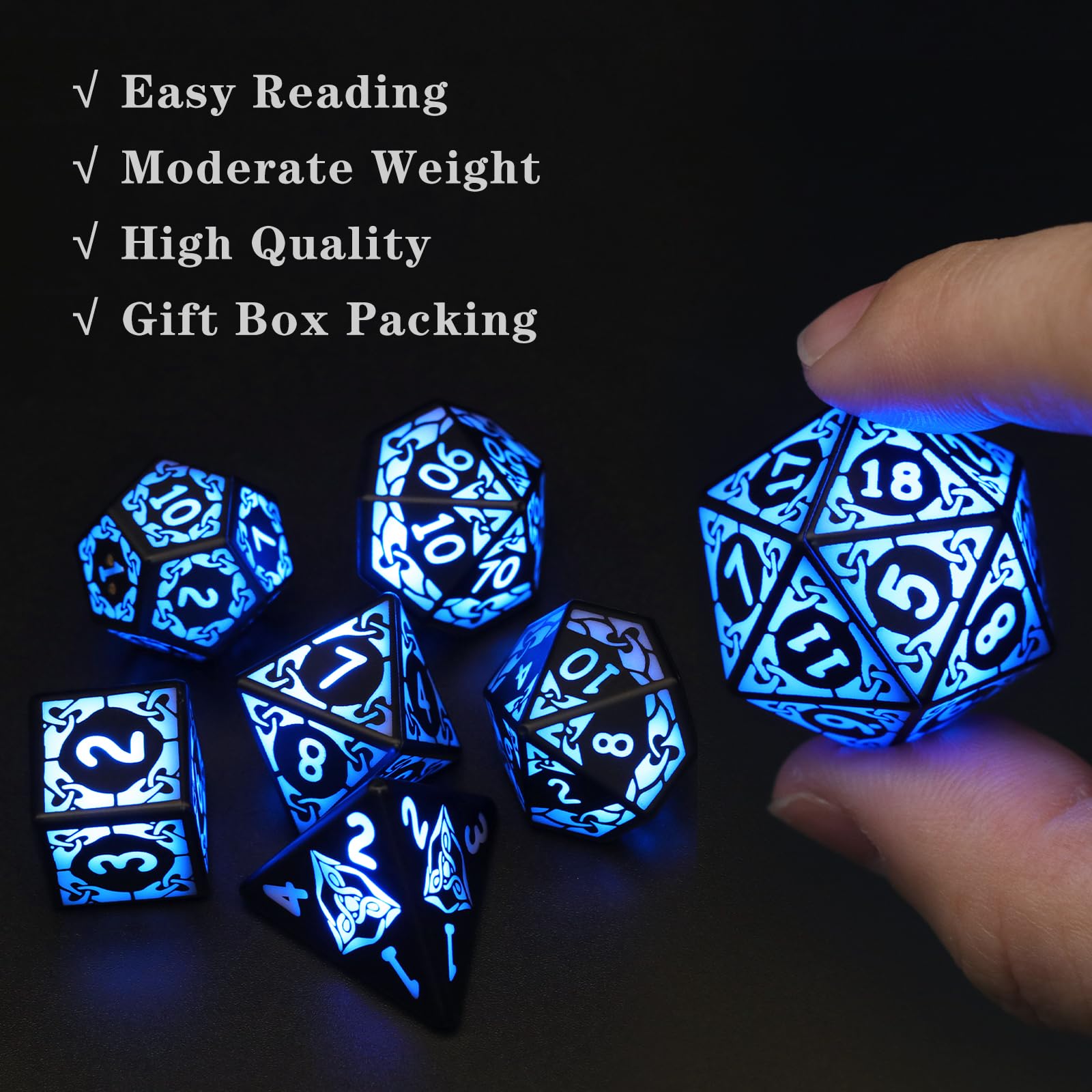 Charging Dice with Charging Box, DND Dice 7 PCS LED Electronic Dice, Dungeons and Dragons Dice Polyhedral Dice Sets for Tabletop Games D&D Dice MTG Pathfinder Role Playing Game（White-Colored Light