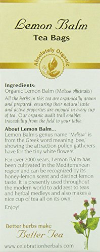 Celebration Herbals Organic Lemon Balm Tea Bags, 24 Count
