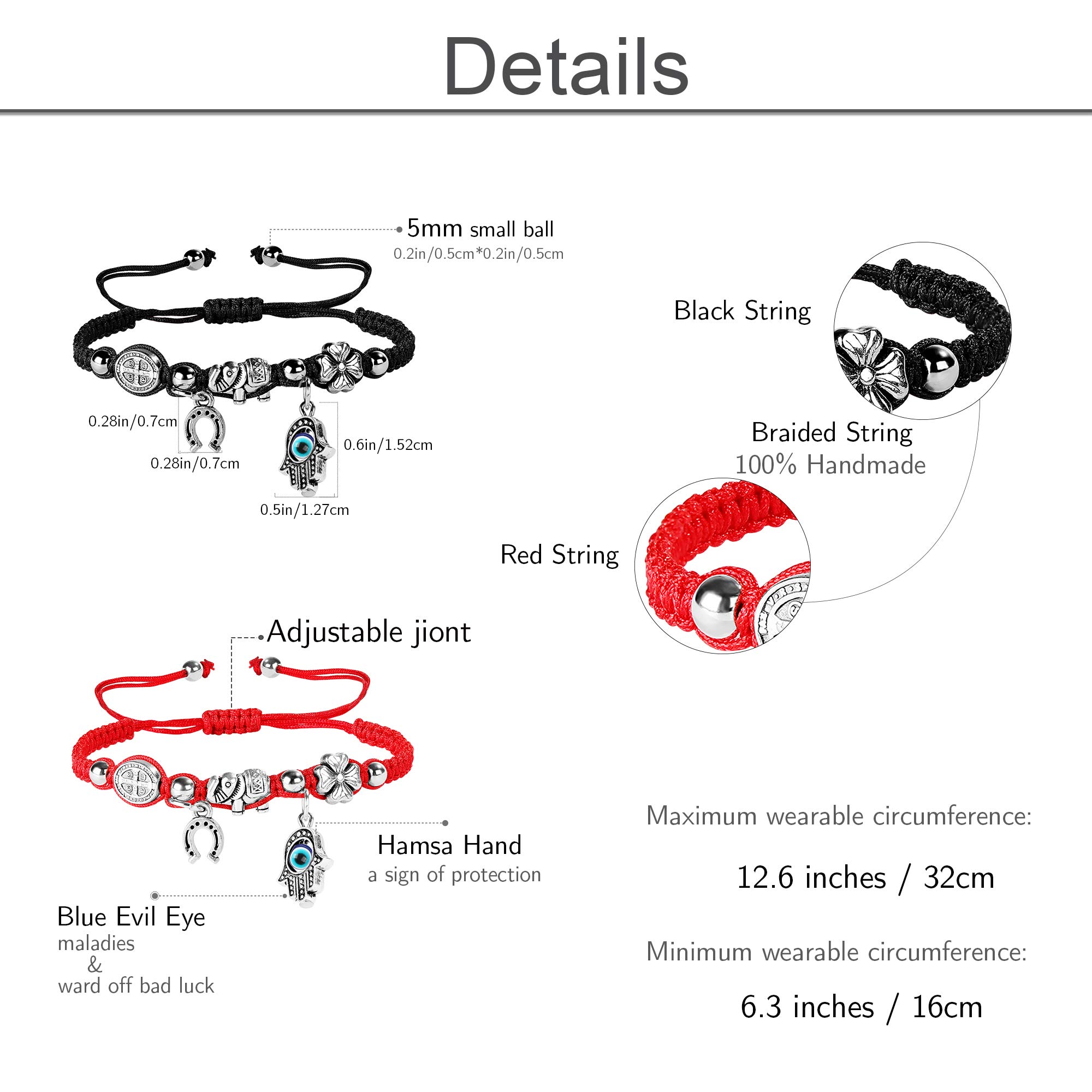 LOYALLOOK 12pcs Braided Kabbalah Bracelets Red Black String Handmade Good Luck Friendship Bracelet Rotating Evil Eye Hamsa Hand Protection Bracelets for Women Men