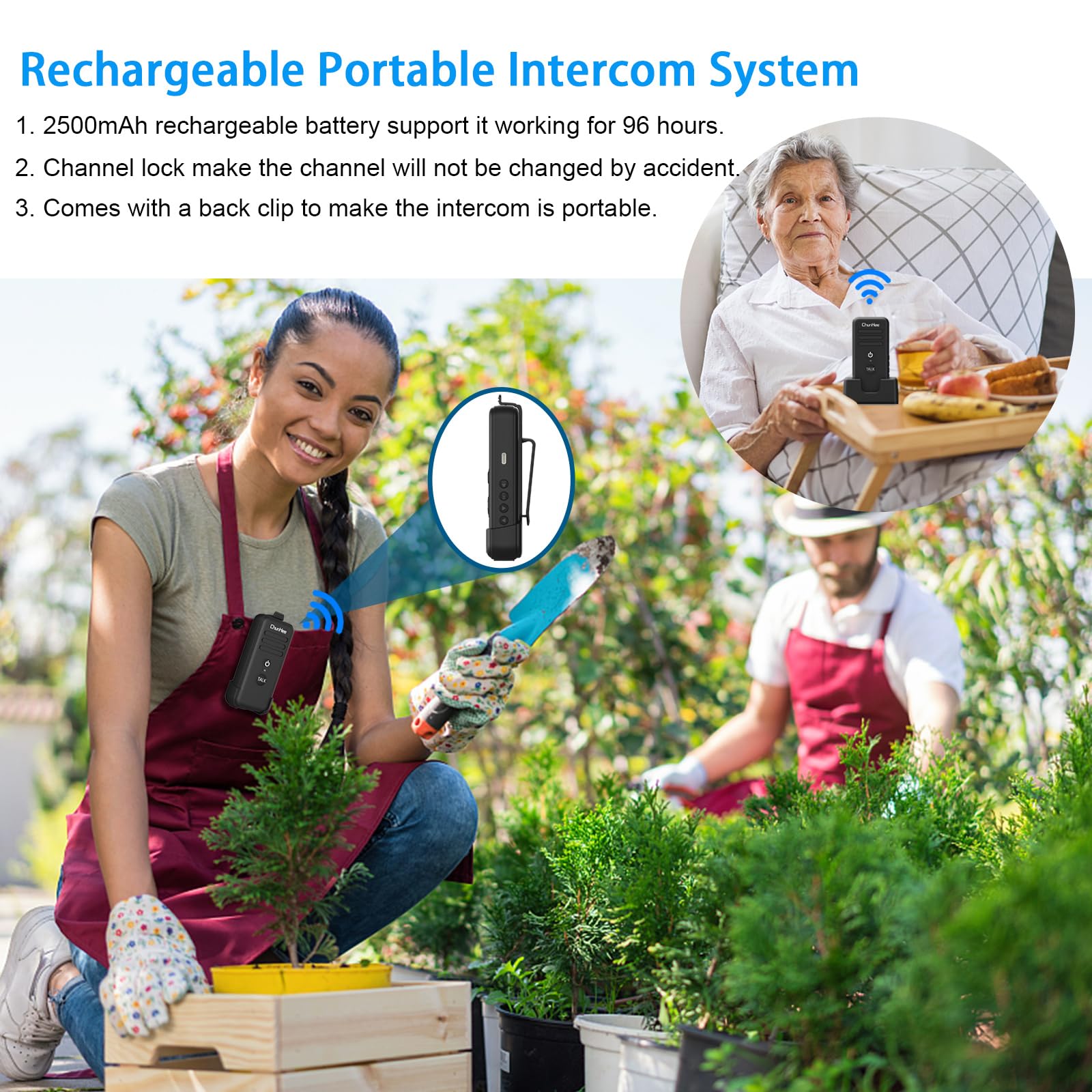 ChunHee Wireless Home Intercom System for Elderly, 1/2 Mile Intercom System for Home Use Two-Way Communication Caregiver Pager Nurse Calling Home Intercom System for Patient/Senior/Disabled/Pregnant