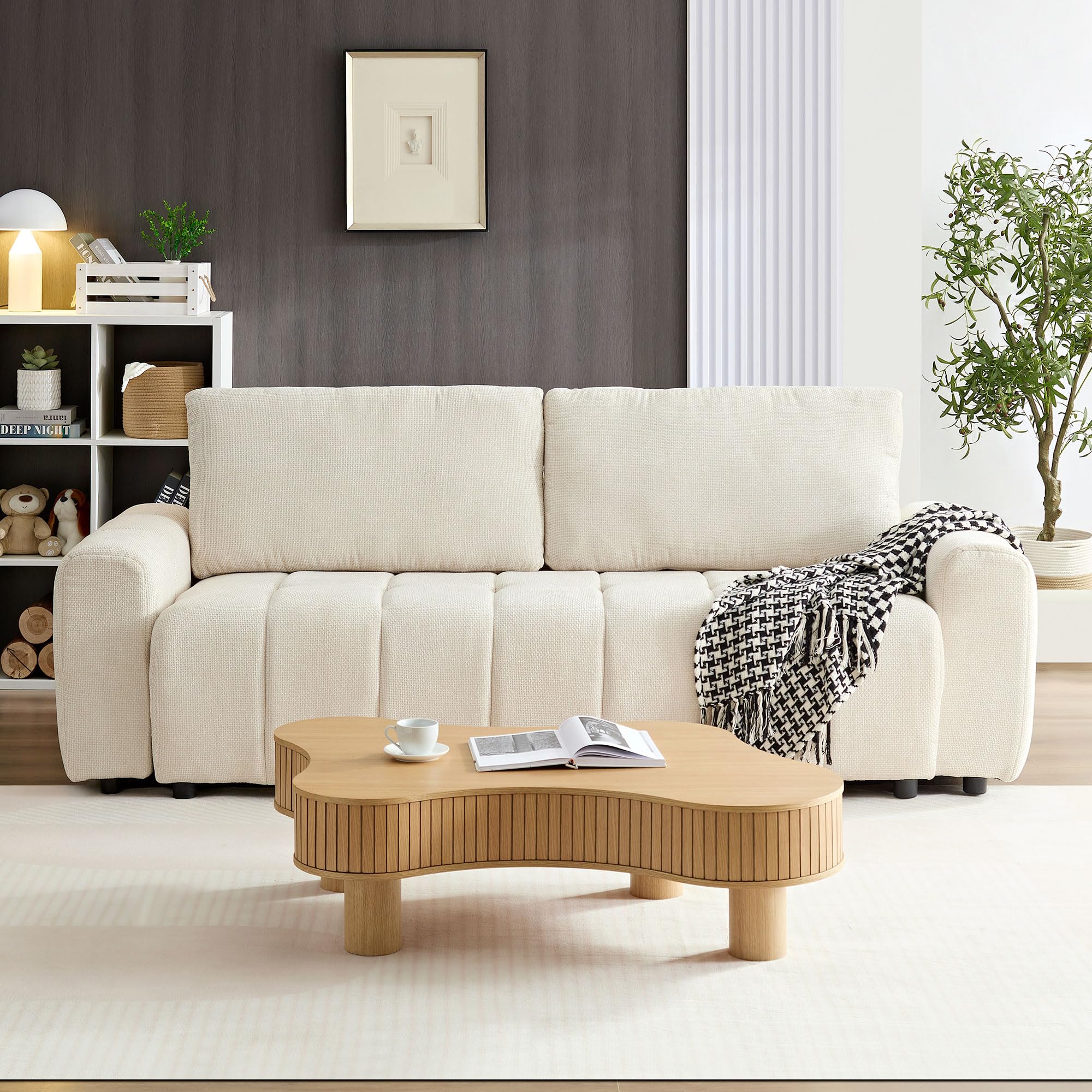 FANYE 3 in 1 Oversized Loveseat Sleeper Sofa W/Pull Out Couch Bed and Padded Armrests Convertible Queen Size Sofabed for Home Office Apartment Living Room(Available in Black/Gray/Beige/Pink)