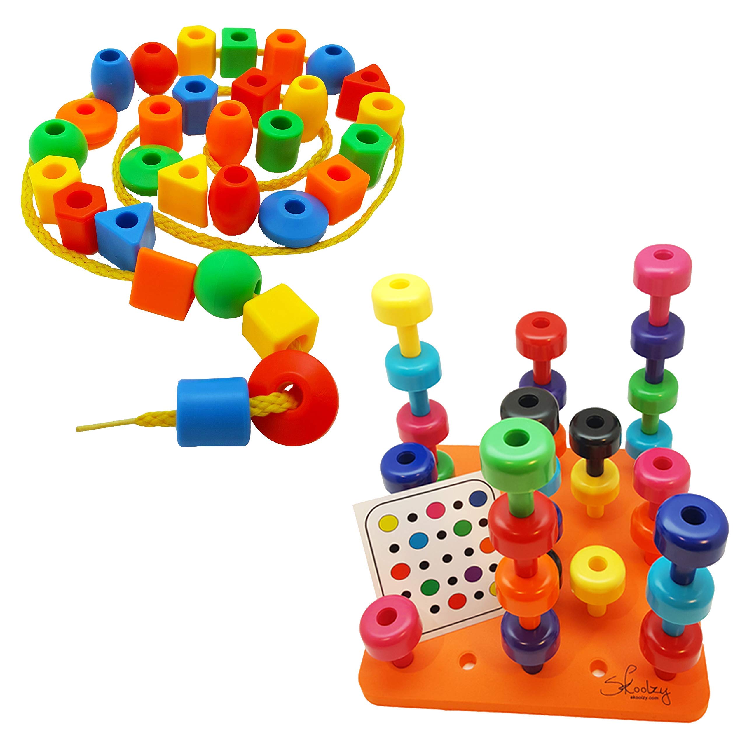 Skoolzy Fine Motor Skills Toys for Kids - Preschool Lacing Beads and Pegboard with Pattern Cards - Montessori Occupational Therapy Games for Kids