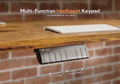 Claiks Triple Motor L Shaped Standing Desk, 63 x 55 inch Corner Stand Up Desk, Adjustable Height Desk with Splice Board, Black Frame/Rustic Brown Top