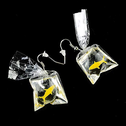 LQJstore Cute Funny Cartoons Goldfish Water Bags Shape Dangle Earring Charming Resin Earrings (Yellow)