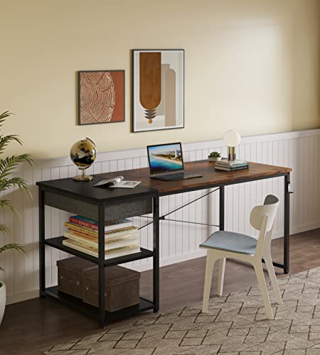 KAVFOCOY Simple Style Computer Desk with Storage Shelves Study Writing Table for Home Office Easy Assembly 55inch Rustic Brown