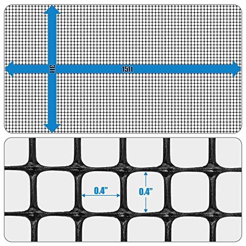 Fencer Wire Black Plastic Poultry Netting Animal & Garden Fence Recyclable Plastic Barrier Environmental Protection Mesh 0.5" x 0.5" (3 ft. x 15 ft.)