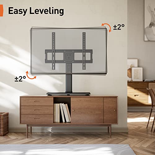 Perlegear Tabletop TV Stand, Universal TV Stand for 23β55 Inch LCD/LED/OLED TVs, Height-Adjustable with Tempered Glass Base & Cable Management, Holds up to 77 lbs, VESA 400x400mm, PGTVS02